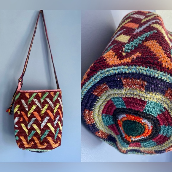 Vintage | Bags | Boho Hand Crafted Woven Ethnic Rustic Bucket Bag ...